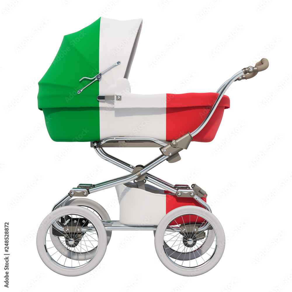 Baby stroller with Italian flag texture, 3D rendering Stock ...