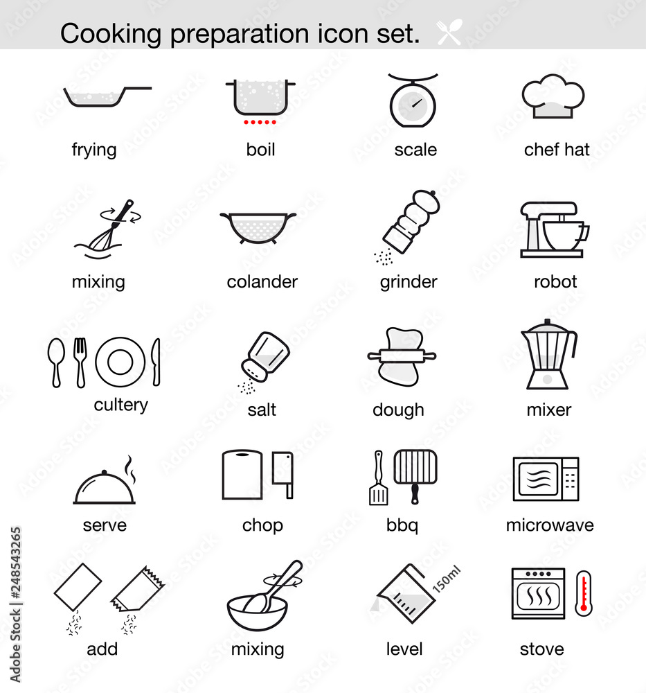 Cooking preparation icon set. Set of sign for detailed guideline ...