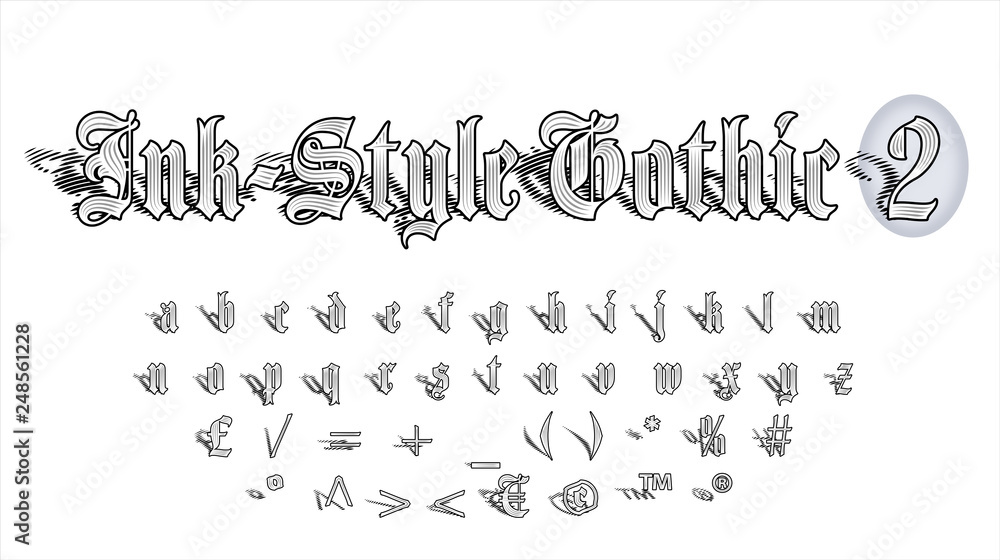 Ink-Style Gothic 2 of 2: Hand-Crafted Illustrated 44-Character Lower ...