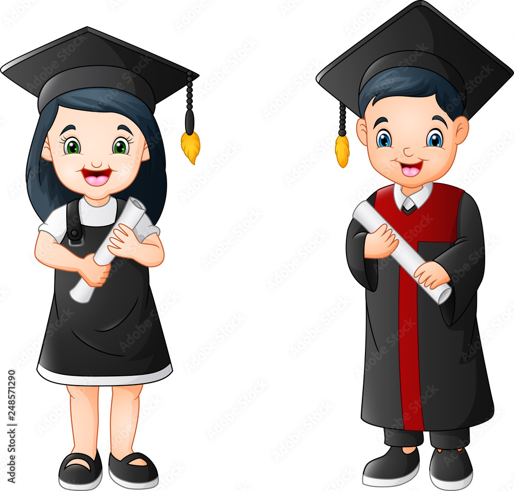 Cartoon boy and girl in Graduation Costume Stock Vector | Adobe Stock