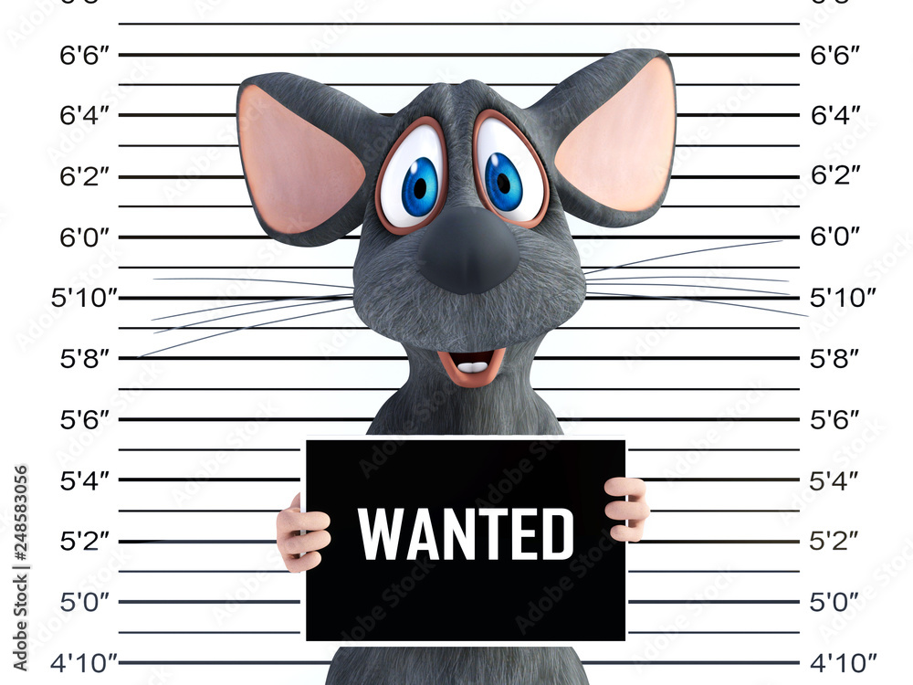 3D rendering of a smiling cartoon mouse in a mugshot. Stock ...