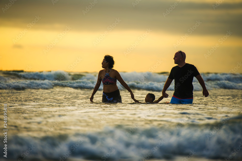 Happy Couple Walking Sunset