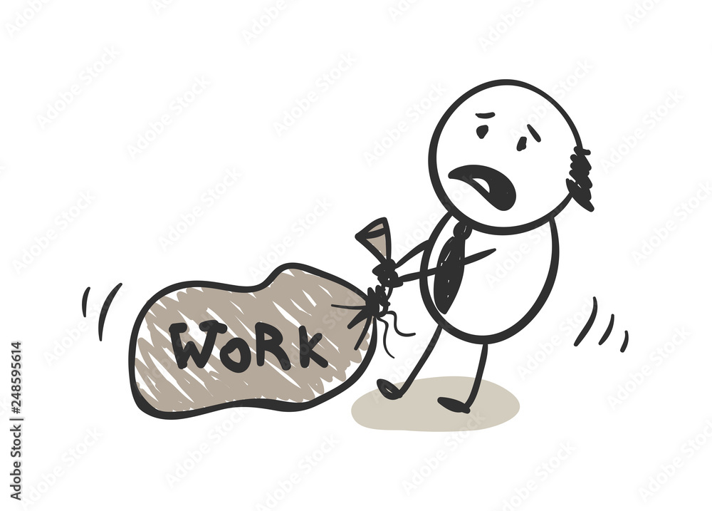 Hard work. Funny man dragging a large bag, vector illustration. Stock ... Hard work. Funny man dragging a large bag, vector illustration. Stock ...
