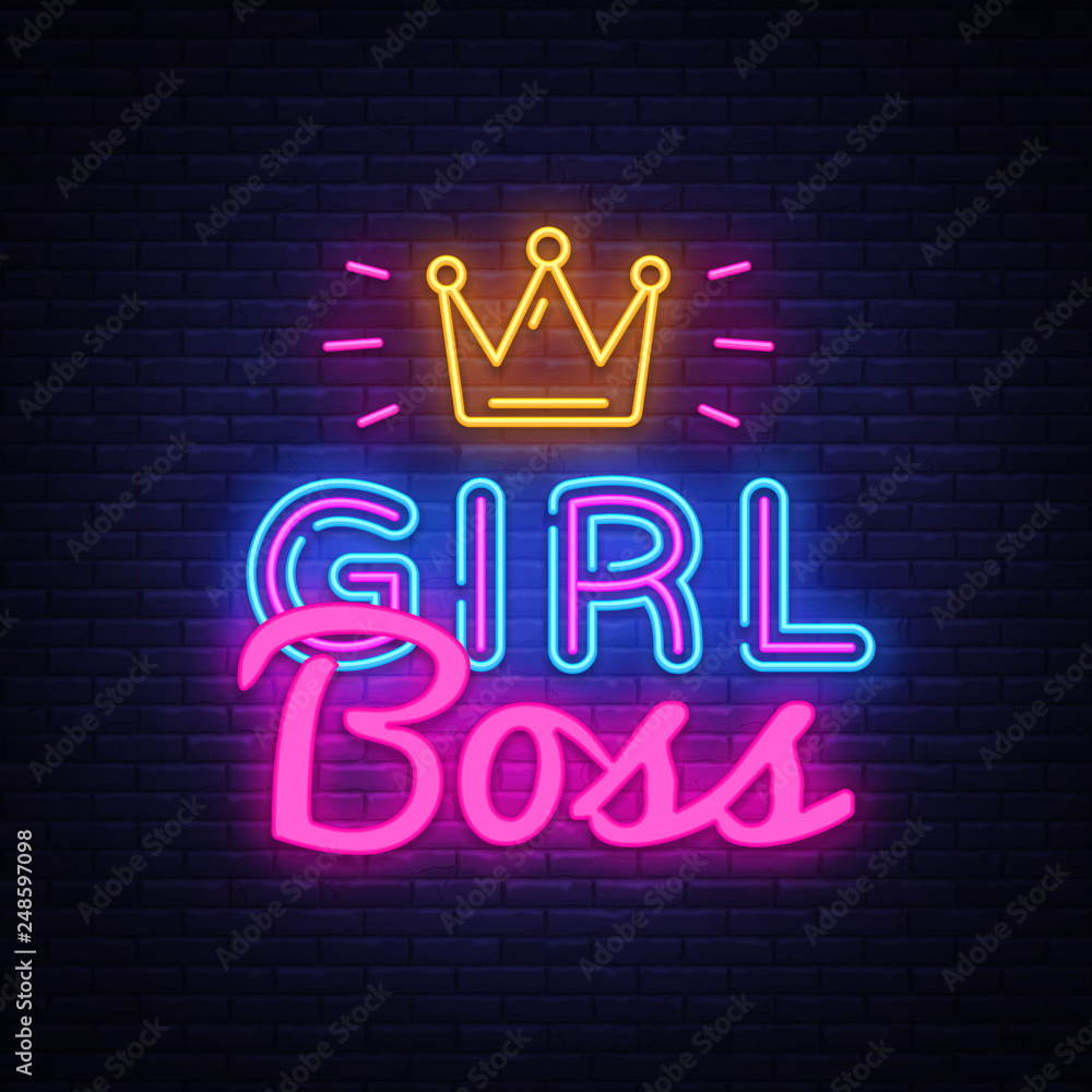 Girl Boss neon text vector design template. Girl Boss neon logo, light ...