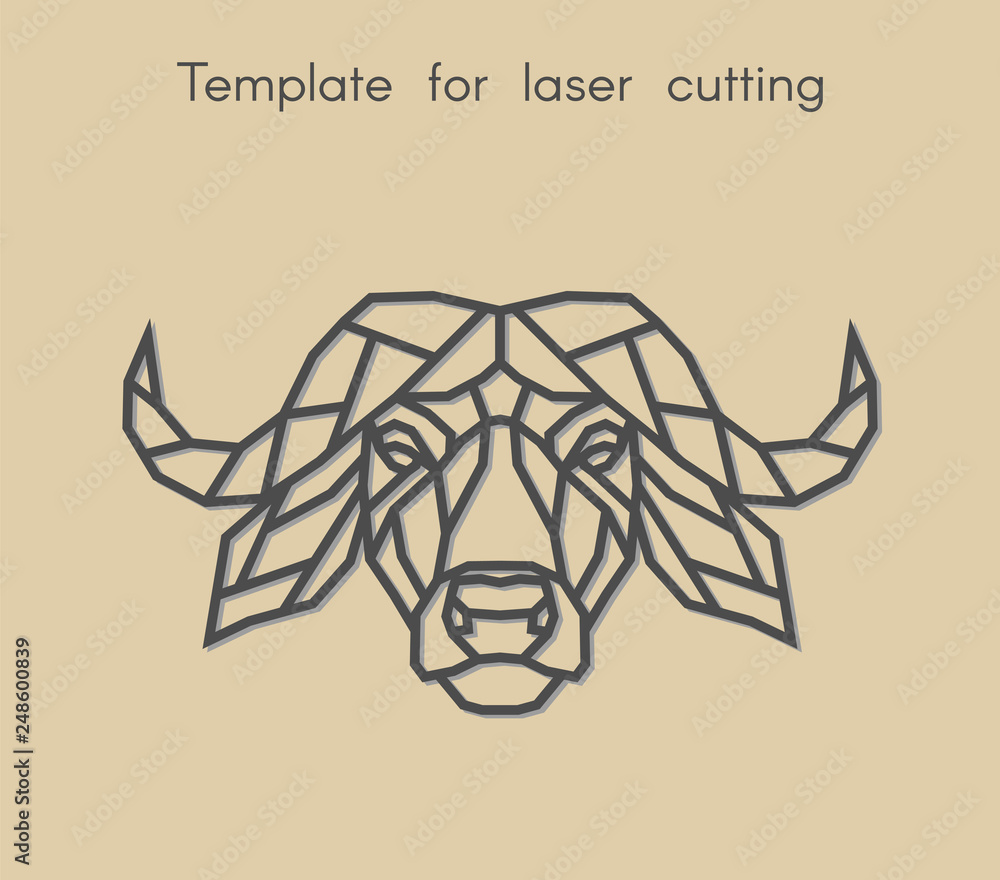 Template animal for laser cutting. Abstract geometric buffalo for cut ...