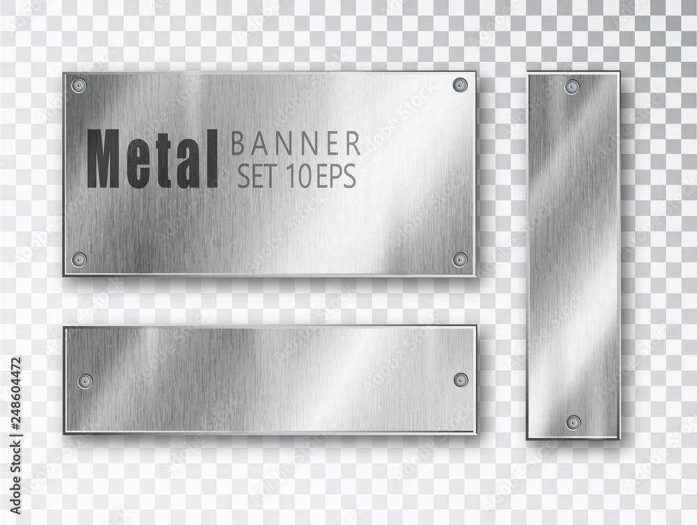Metal banners set realistic. Vector Metal brushed plates with a place ...