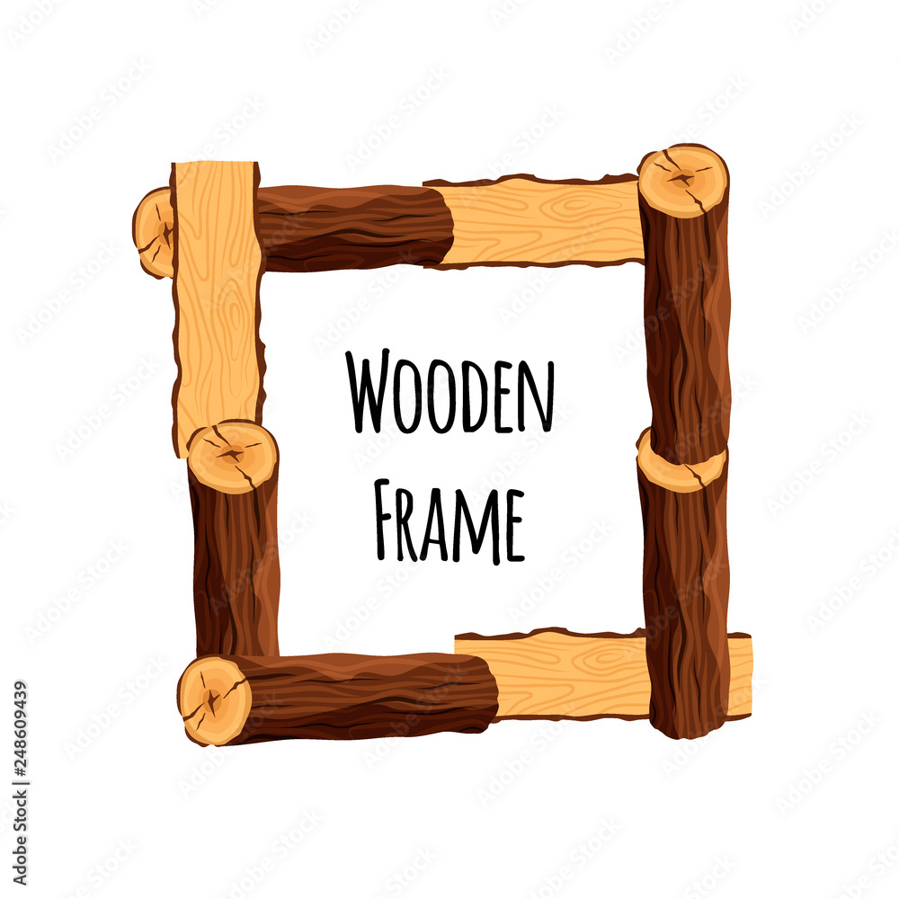 Wooden frame of tree logs isolated on white background. Square timbered ...