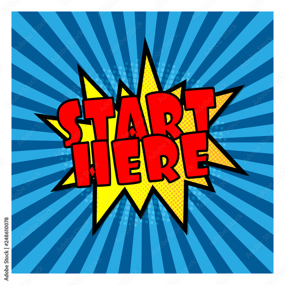 start here comic explosion speech bubble Stock Vector | Adobe Stock