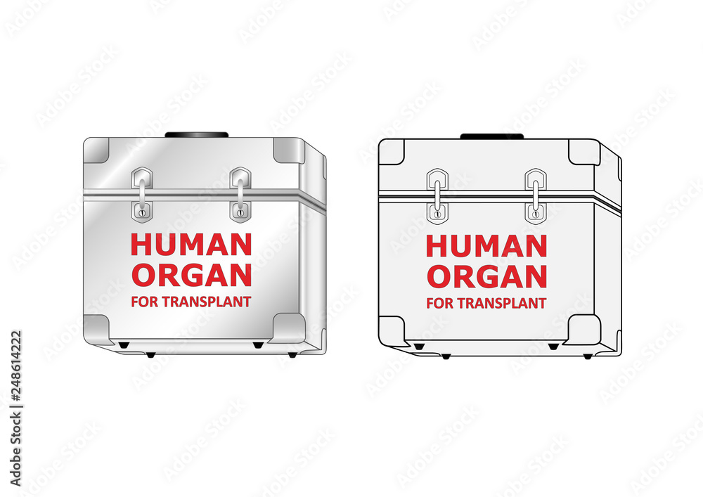 two boxes with human organ for transplant different styles isolated on ...
