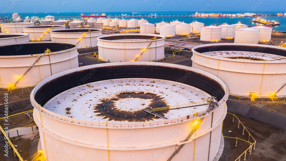 Storage tanks and oil terminal in petrochemical terminal port. Stock ...