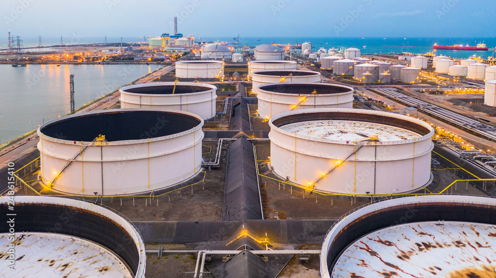 Storage tanks and oil terminal in petrochemical terminal port. Stock ...
