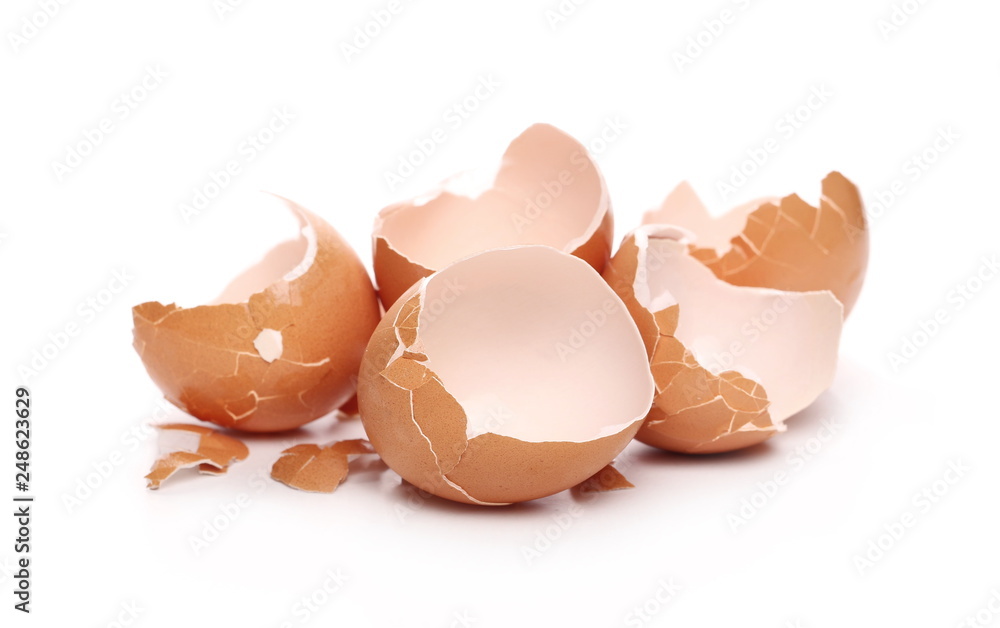 Cracked egg shells isolated on white background Stock Photo | Adobe Stock