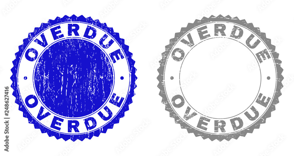 Grunge OVERDUE stamp seals isolated on a white background. Rosette ...