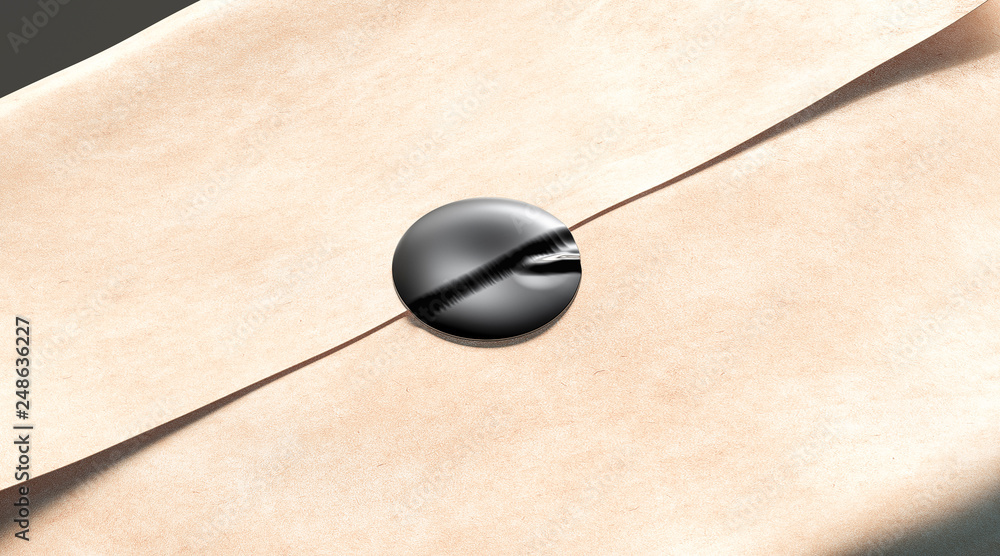 Blank black adhesive sticker on craft wrapping paper mockup, 3d ...