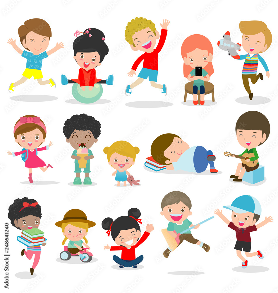 Set of diverse kids. Happy child character cartoon collection ...