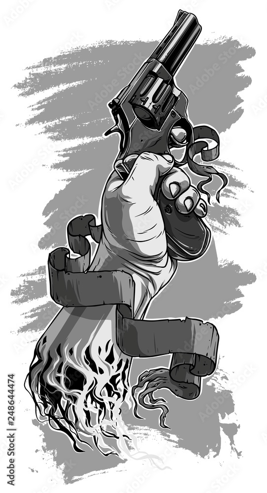 Cartoon graphic detailed black and white human hand holding old ...