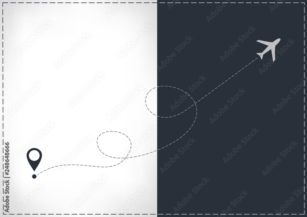 Vector airplane line path of air plane flight route with start point ...