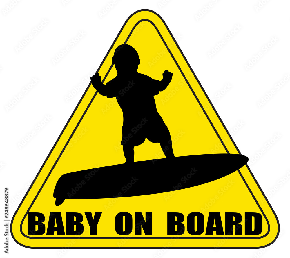 Baby On Board Surfboard Silhouette Sign Stock Vector | Adobe Stock