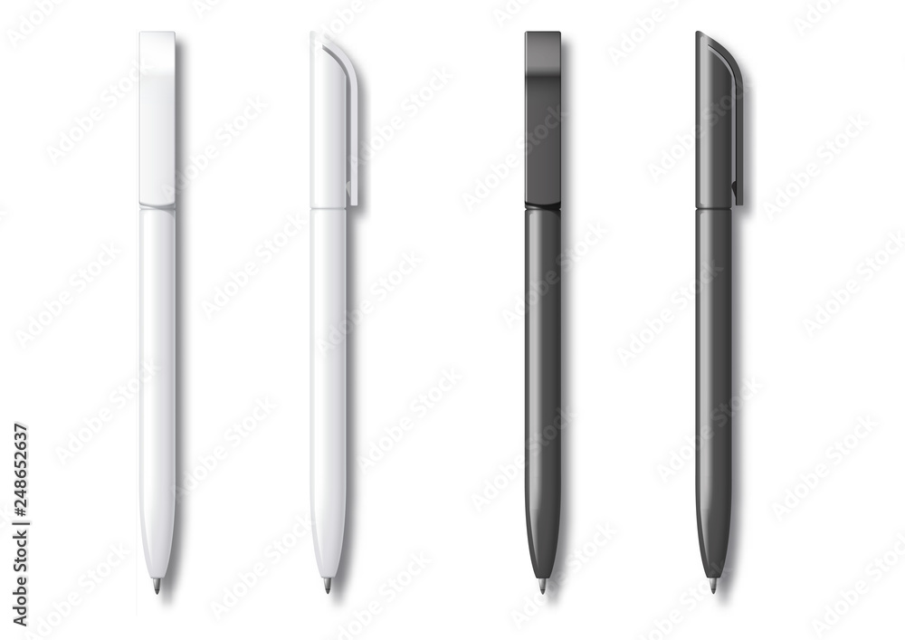 White and Black Realistic Set Pen. Vector illustration. Template For ...