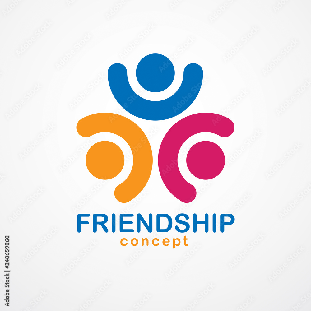 Teamwork and friendship concept created with simple geometric elements ...