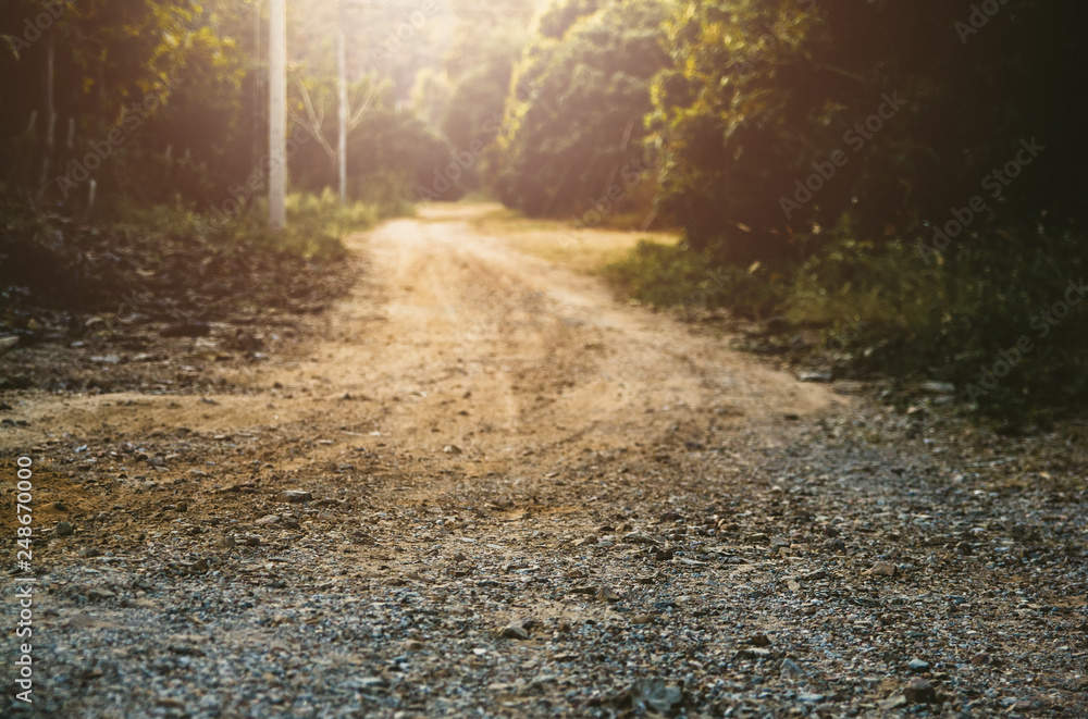 red gravel road landscape empty countryside. in forest area Stock Photo ...
