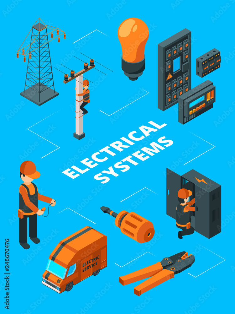 Electricity industry concept. Electrician workers industrial electric ...