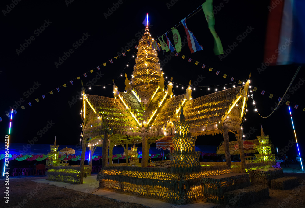 Thai farmer tradition that made the rice castle for appreciate and ...