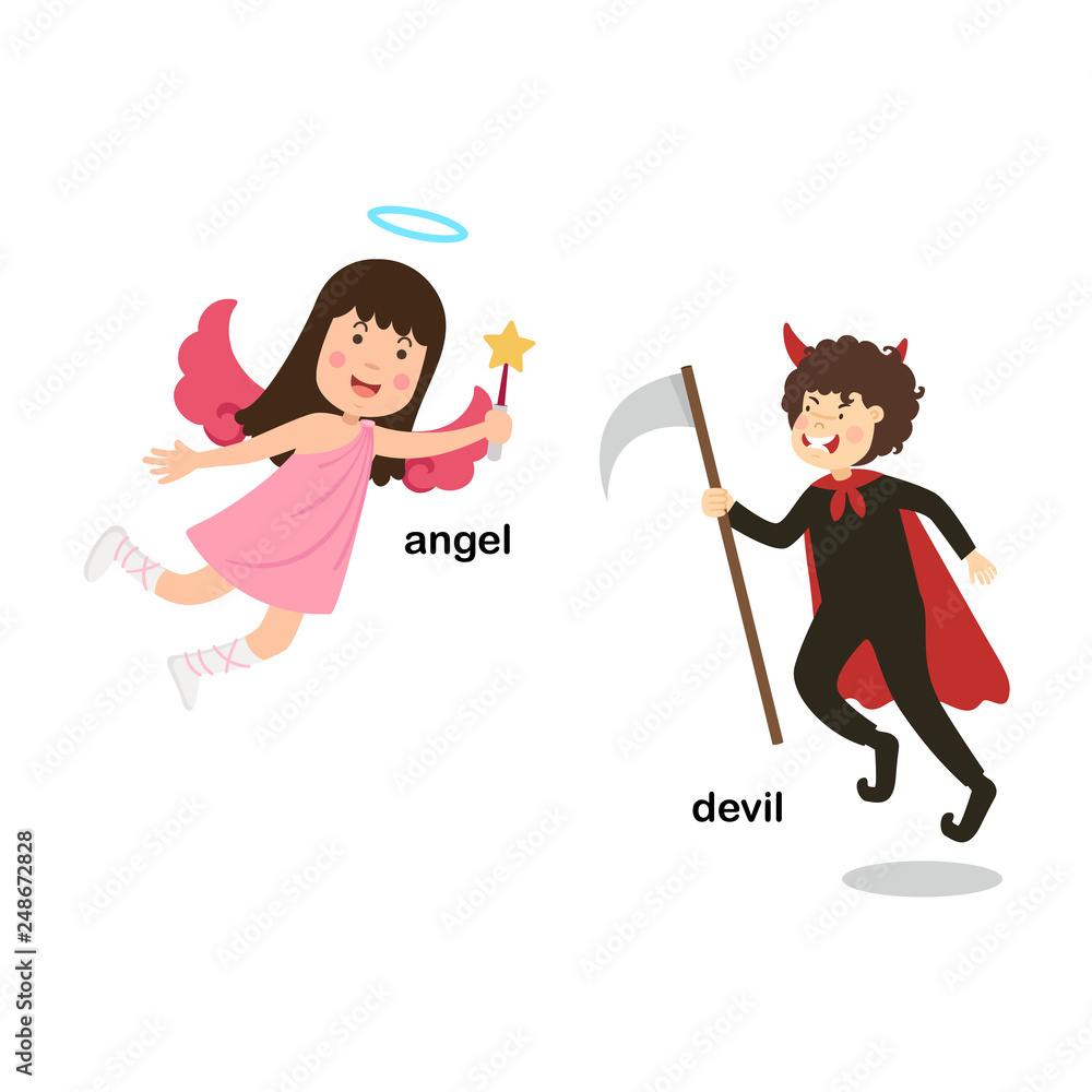 Opposite words devil and angel vector illustration Stock Vector | Adobe ...