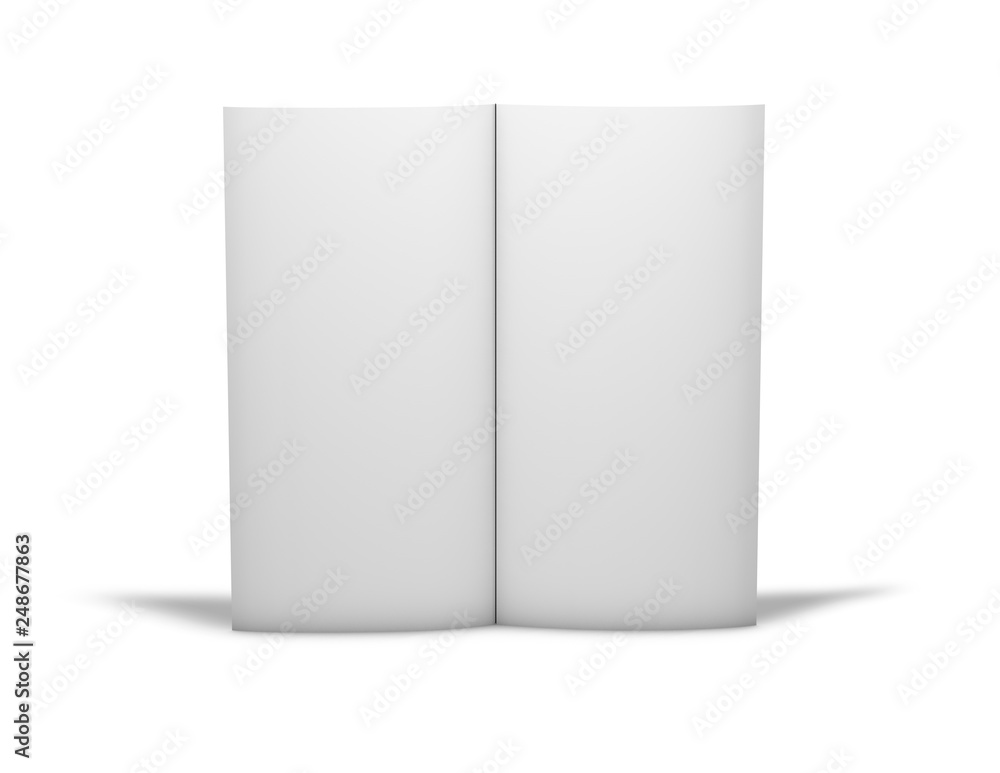 Blank vertical, narrow pages leaflet, menu mock up blank opened pages ...