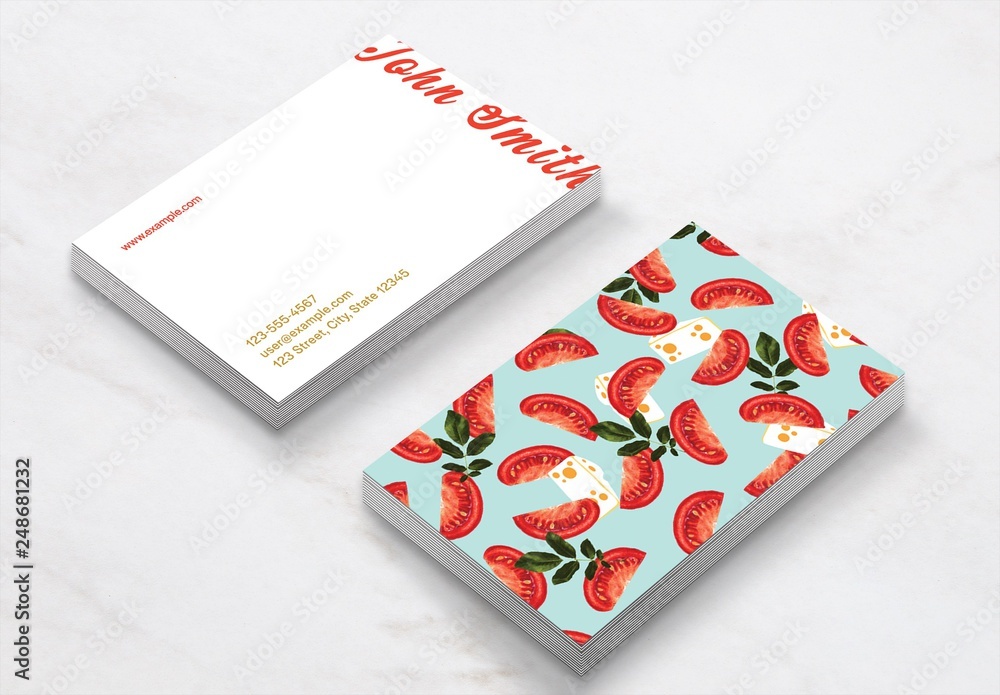 Business Card Layout with Caprese Illustrations Stock Template | Adobe ...