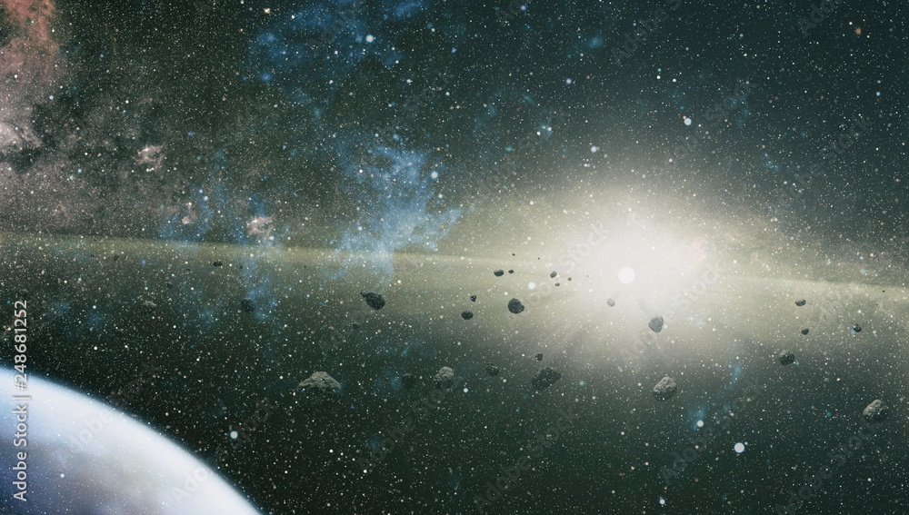 Collage on space, science and education items. Beautiful night sky ...