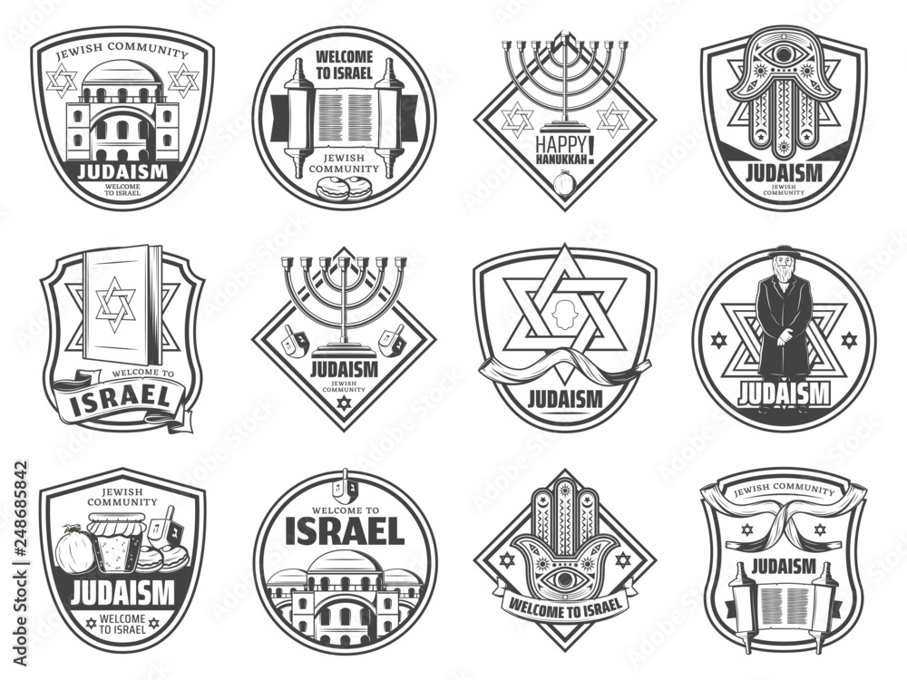 Jewish religion, Israel culture tradition symbols Stock Vector | Adobe ...