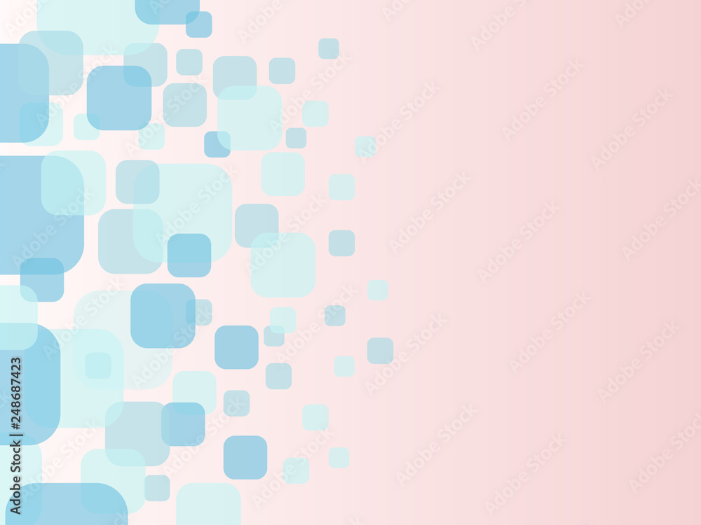 Abstract transparent blue squares round corner particles overlay on ...