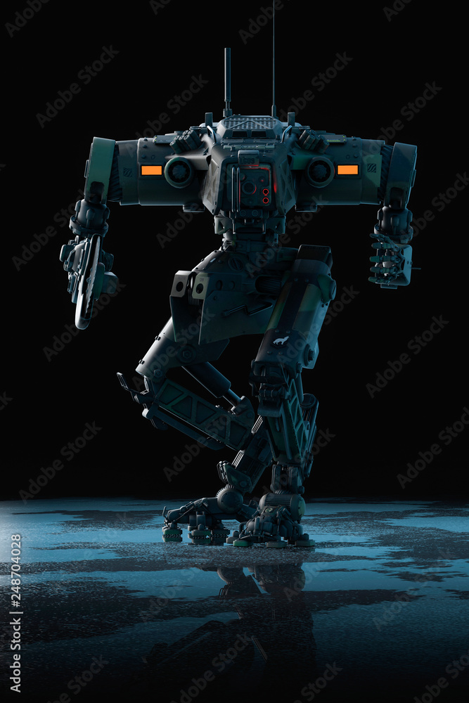 super robot army in a dark and wet background,, will put some fun in ...