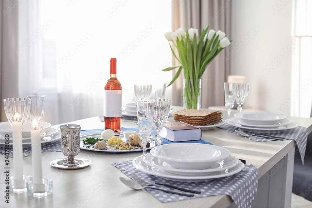 Table served for Passover (Pesach) Seder indoors Stock Photo | Adobe Stock