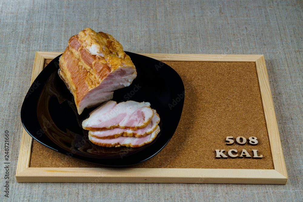 calorie foods smoked pork belly bacon 508 kcal 100 grams diet Stock ...