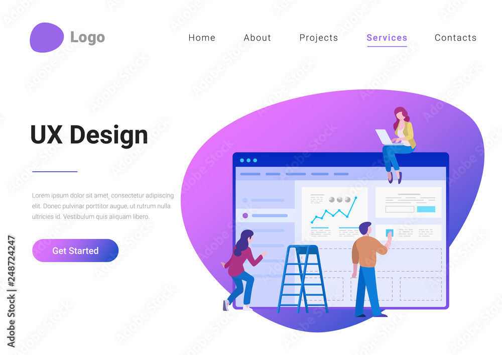 UI UX Design People Teamwork Flat style landing page banner vector ...