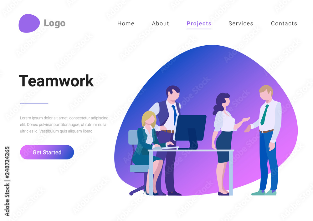 Teamwork Creative Team Flat style landing page banner vector ...