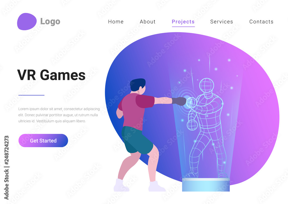 Virtual Reality Games Flat style landing page banner vector ...