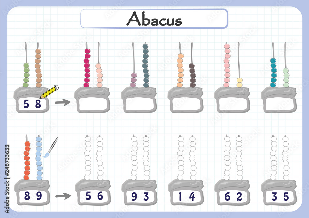 Abacus for Numbers up to 99, math worksheet for kids Stock Vector ...