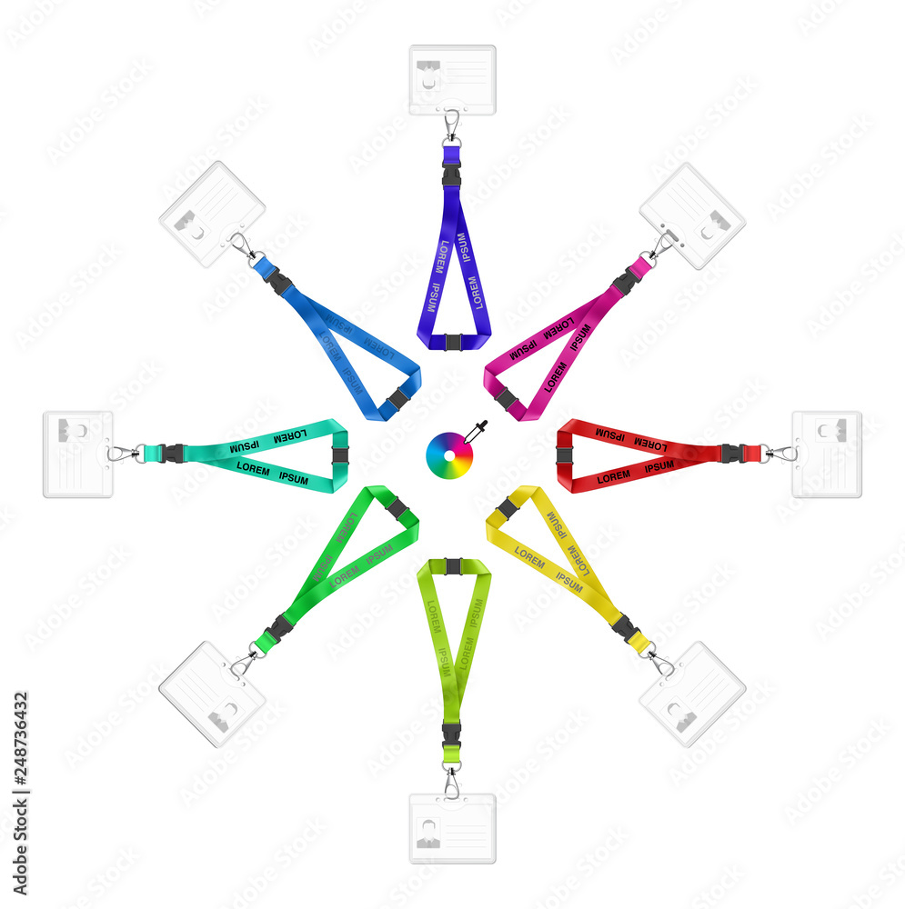 Set of different colorful lanyard and badge. Vector illustration on ...