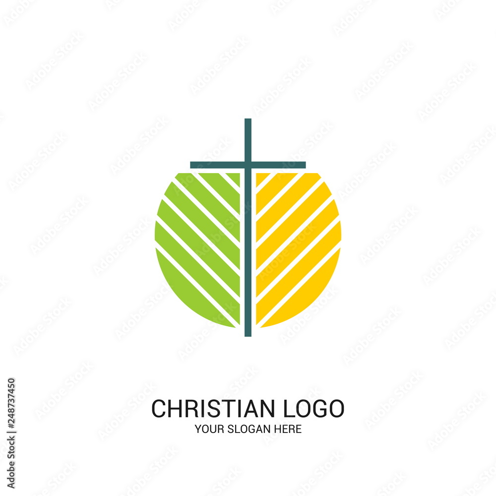 Christian church logo. Bible symbols. Cross of Jesus Christ and plant ...