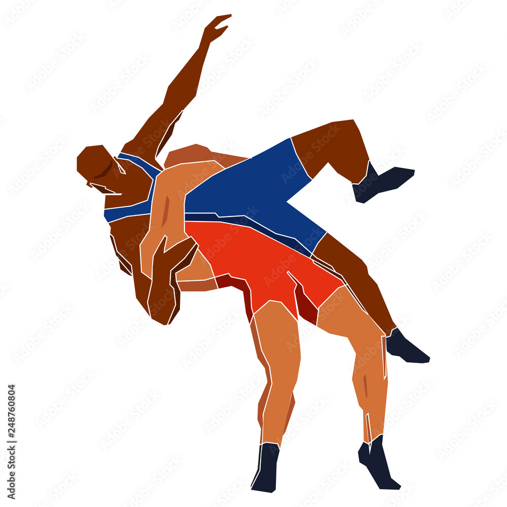 Freestyle wrestling. Vector figures of athletes. Vector shape graphics ...