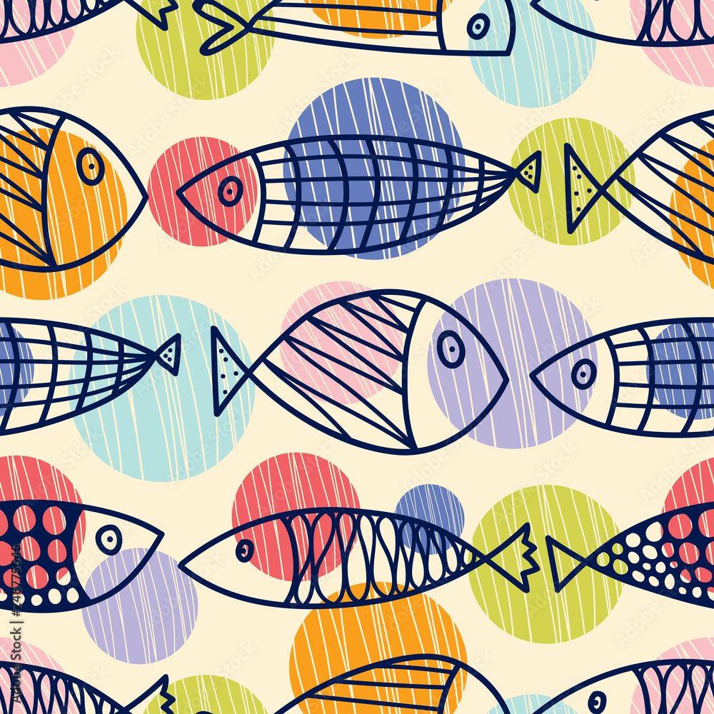 Cute fish. Kids line background. Seamless pattern. Can be used in ...