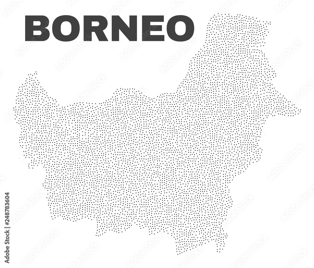 Borneo map designed with small points. Vector abstraction in black ...