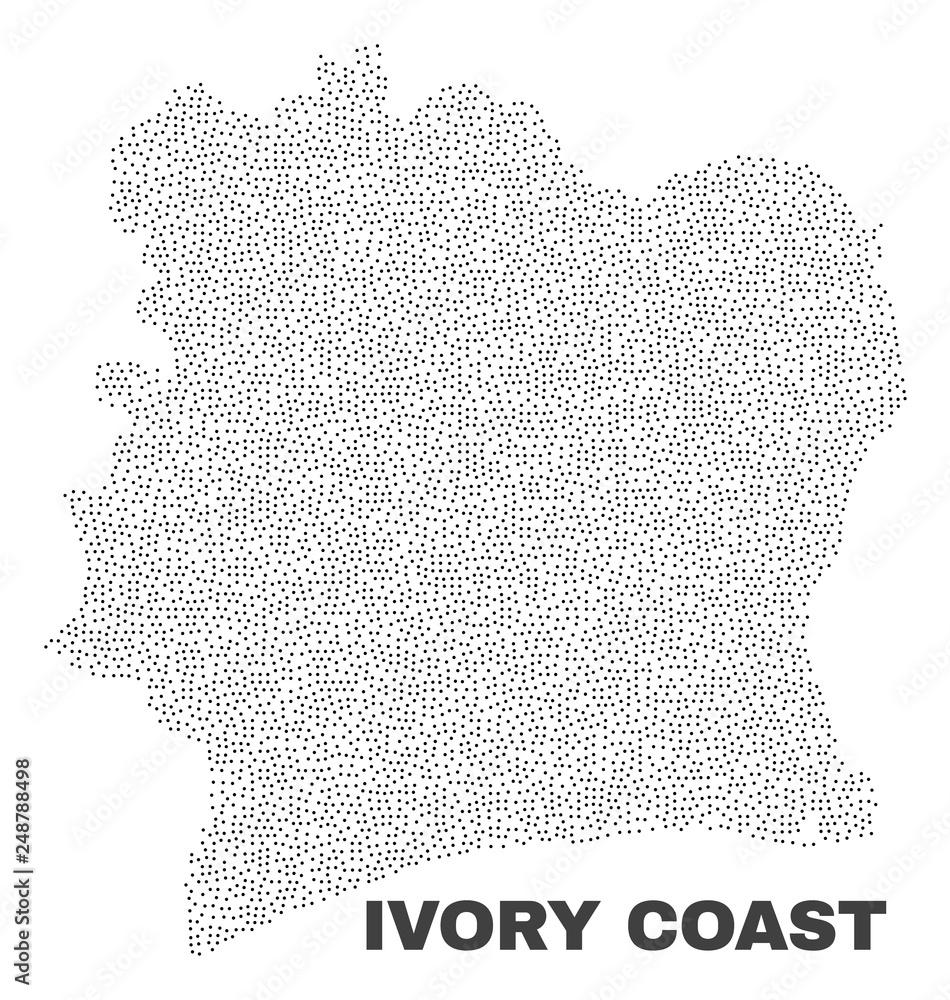 Ivory Coast map designed with tiny dots. Vector abstraction in black ...