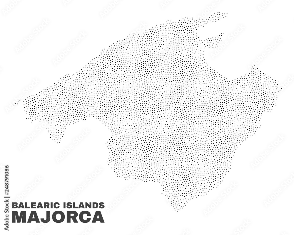 Majorca map designed with little points. Vector abstraction in black ...