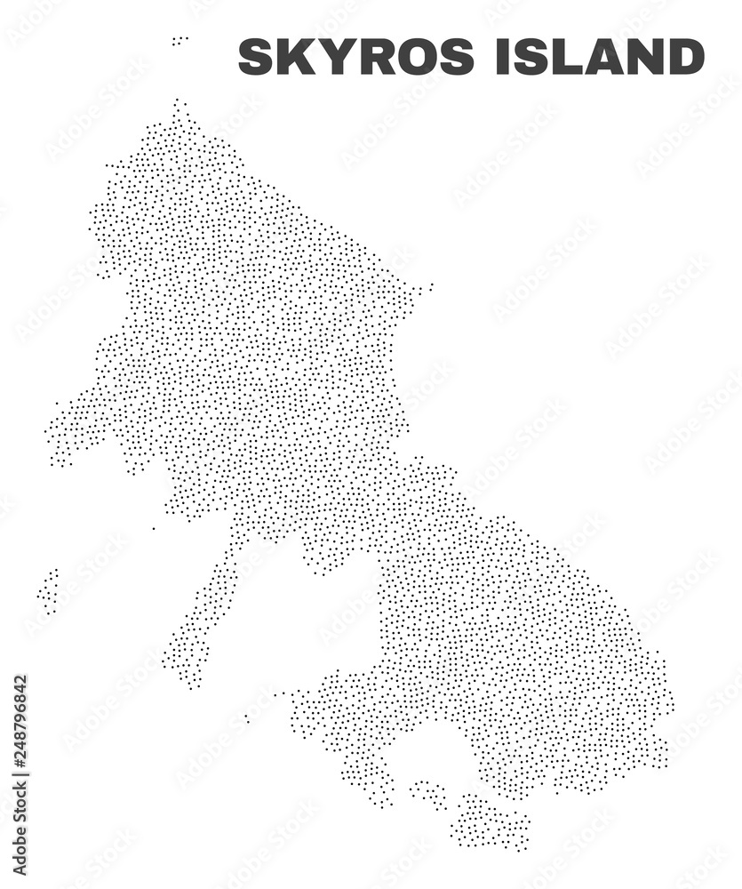 Skyros Island map designed with little dots. Vector abstraction in ...