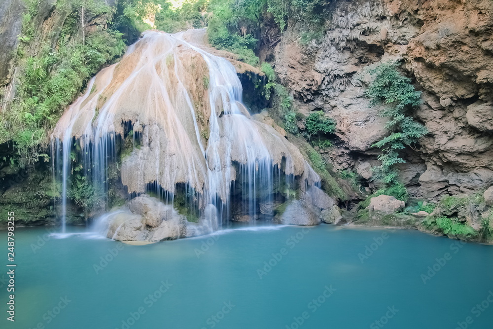 Koh Luang Waterfalls, beautiful blue-green water color around with ...