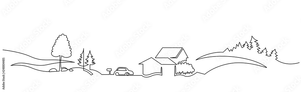 Rural landscape continuous one line vector drawing Stock Vector | Adobe ...